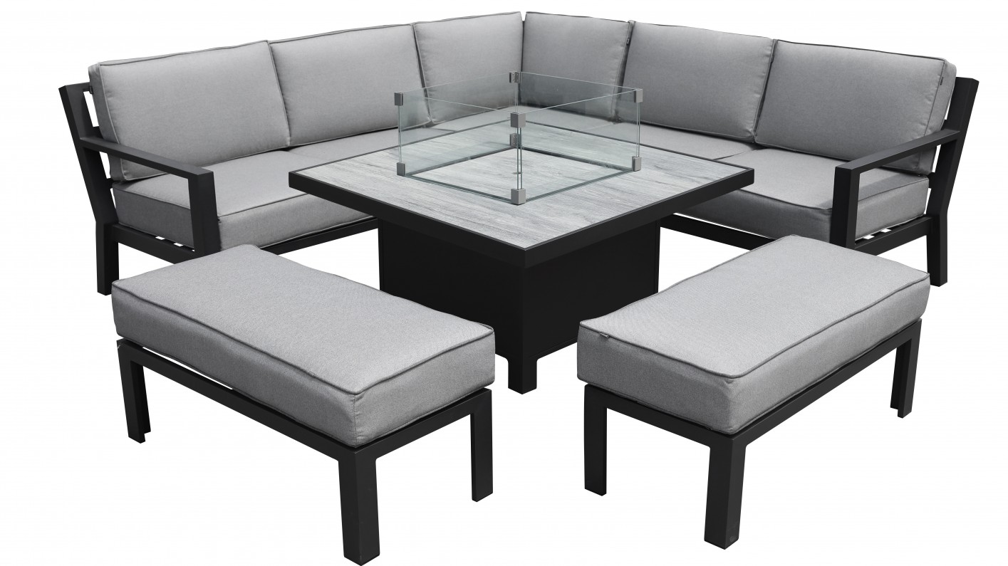 Hartman Apollo Square Gas Fire Pit Casual Garden Furniture Dining Set ...