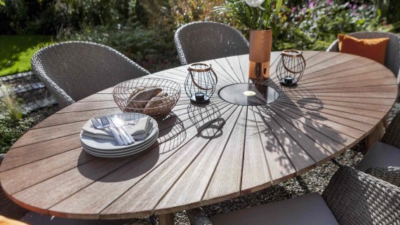 Hartman Hartman Sunburst 6 Seat Elliptical Garden Furniture Set Wood ...